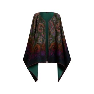 Etro Reversible Wool Cape With Degrad&eacute; Paisley Motif