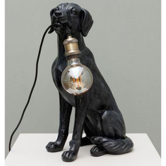 Chehoma Lampe &agrave; Poser Sculpture Bon Chien en R&eacute;sine Noire et Laiton 50x21x30cm