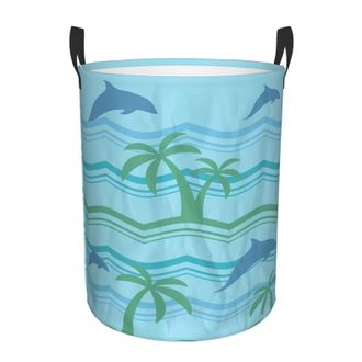 Generic Retro Delfinbaum Meer Aufbewahrungskorb Rund Korb Aufbewahrung Wasserdichter W&auml;schetonne F&uuml;r Schlafzimmer Kuscheltier W&auml;schesack