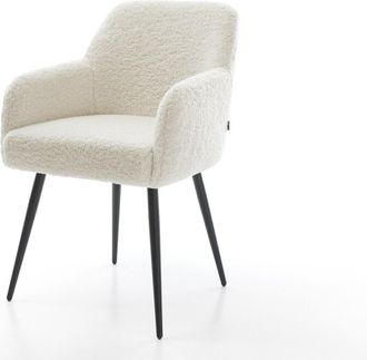 DELIFE Esszimmerstuhl Greg-Flex Teddy Beige 4-Fu&szlig; konisch Schwarz Taschenfederkern, Esszimmerst&uuml;hle