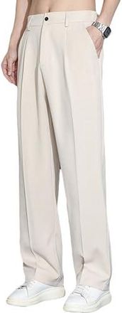 Generic Pantalon habill&eacute; &agrave; jambe droite pour homme - Pantalon d&eacute;contract&eacute; - Pantalon extensible en soie glac&eacute;e confortable pour tous les jours, kaki, XXL