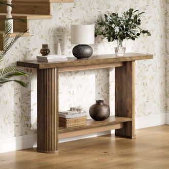 Tribesigns Moderner Konsolentisch, Schmaler Flurtisch Sofatisch mit 2 Ablage, 140 x 30 x 80 cm, Konsolentisch Holz Hinter der Couch f&uuml;r Wohnzimmer, Flur, Eingang