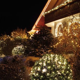 Hellum LED Lichterkette au&szlig;en, Set aus Lichterkette warmwei&szlig; mit 80 LED und 3m Netzkabel, Verl&auml;ngerung, 7,9m beleuchtete L&auml;nge, Kabel gr&uuml;n, Weihnachtsbeleuch