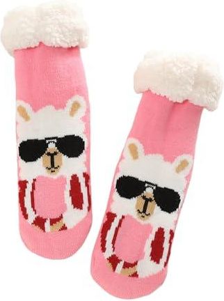 Generic Chaussettes de No&euml;l pelucheuses avec poign&eacute;es confortables pour les vacances dint&eacute;rieur pour femme (taille unique), rose, taille unique