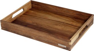 NATUREHOME Holz Tablett Serviertablett NH-B Massivholz im Landhaus Stil Dekotablett Fr&uuml;hst&uuml;ckstablett Elegantes Holztablett mit gro&szlig;en Griffmulden Nussbaum 50 x 