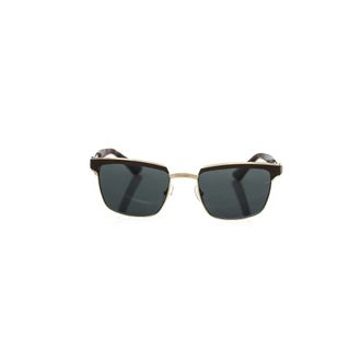 Frankie Morello Clubmaster Sonnenbrille Braun Leder Blaue Linse - - Accessories - Herren - Braun - ONE SIZE