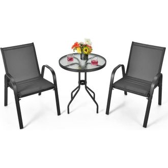 Costway 3tlg. Bistroset, Bistrotisch mit 2 St&uuml;hle Balkonset, Gartenset Sitzgarnitur, Gartengarnitur Gartenmoebel Sitzgruppe f&uuml;r Garten, Balkon - Costway