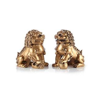 La Chineuse Goldene kaiserliche Schutzlöwen-Statuetten - 2 chinesische Löwenfiguren - 11 x 6,5 x 4,5 cm - Asiatisches Dekor - Dekoration für Haus, Büro, Innenbere