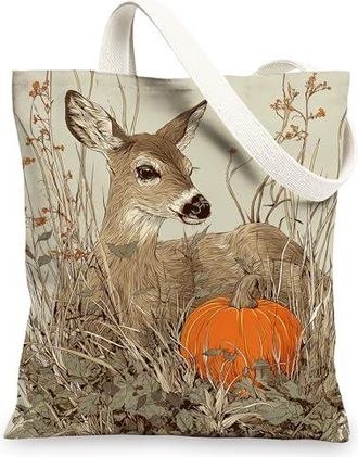 Generic Sacs fourre-tout en toile de cerf, sacs à provisions réutilisables, motif animal rustique, sacs à provisions réutilisables, légers et lavables avec ba