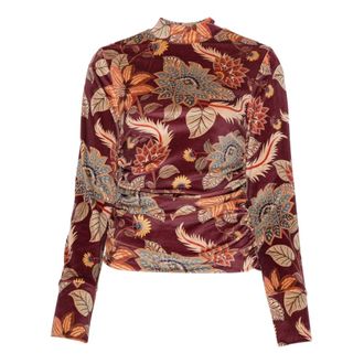 Farm Rio Farm Rio - Delhi Floral Velvet Jersey Blouse - Femme - Tops - Multicolore - Taille: 36 FR