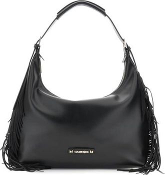 Cafènoir Sac à bandoulière avec franges et logo sur le devant, pour femme, couleur noire, taille unique, Noir, Taille unique