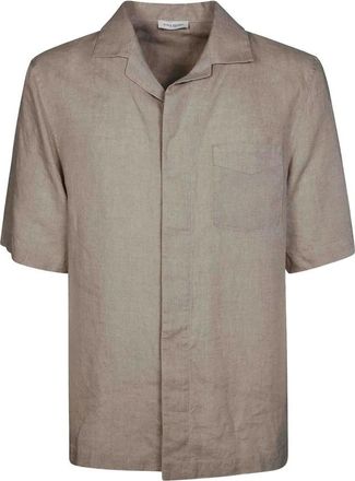 Paolo Pecora Homme, Chemises, Gris, Taille: 2XL Linen Short Sleeve Camp Collar Shirt