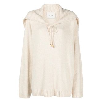 &Aacute;eron Beiger Baumwoll-Casual-Pullover mit Kragendetail - - Knitwear - Damen - Beige - 2XS