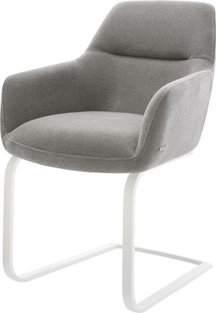 DELIFE Schwingstuhl Pejo-Flex Freischwinger flach Wei&szlig; Strukturstoff Soft Grau Taschenfederkern