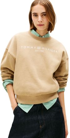 Tommy Hilfiger Damen Corp Logo MDRN SWTSRT WW0WW47831 Pullover Sweatshirt, Beige (Driftwood Taupe), M, Beige (Driftwood Taupe), M