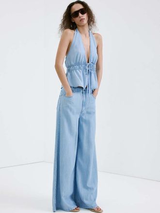 Mango Jean palazzo taille mi-haute bleu clair - Femme - 32 - MANGO