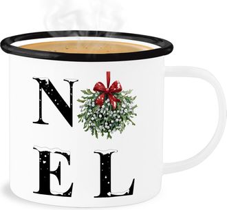 Shirtracer Emaille Becher Blechbecher - Weihnachtstasse Tasse - Motiv Schriftzug Noel mit Mistelkranz I Weihnachtsmotiv Geschenke Wintermotiv I Weihnachten Gesch