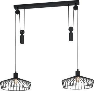 Eglo Pendelleuchte Winkworth, 2 flammige Hängelampe Vintage, Industrial, Retro, Hängeleuchte aus Stahl in Schwarz, Esstischlampe, Wohnzimmerlampe hängend m