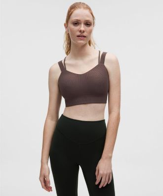 lululemon Like a Cloud Gerippter Longline-BH Leichter Halt f&uuml;r D/DD-Cups f&uuml;r Frauen - Gr&ouml;&szlig;e 10 in Espresso