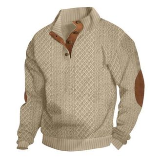 Generic Pull en tricot torsad&eacute; &agrave; col montant pour homme, pull d&eacute;contract&eacute; &agrave; col montant, kaki, 4XL