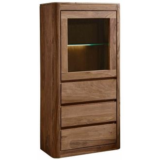 Massivmoebel24 Vitrine Sheesham 70x40x145 smoked cherry gebeizt TORONTO 108