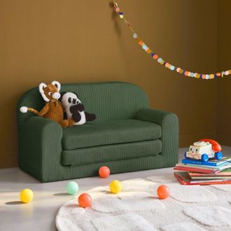 Sweeek Canap&eacute; lit enfant en velours c&ocirc;tel&eacute; d&eacute;pliable. couleur kaki. L 90 x P 43 x H 51.5 cm