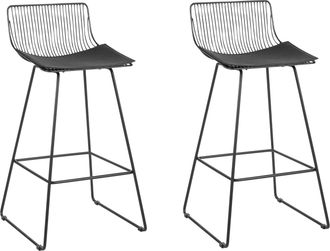 Beliani Barstuhl 2er Set Metall schwarz mit Lehne Kissen Kunsleder Industriell Fredonia