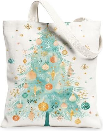 Generic Sacs fourre-tout en toile pour sapin de No&euml;l, motif ornement de vacances, sacs d&eacute;picerie r&eacute;utilisables, vintage, l&eacute;gers, lavables, blanc, 13x15 Inch