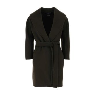 Max Mara Robe en laine m&eacute;lang&eacute;e &agrave; col ch&acirc;le et ceinture Messi - Femme - Manteaux - Brun - Taille: 38 FR