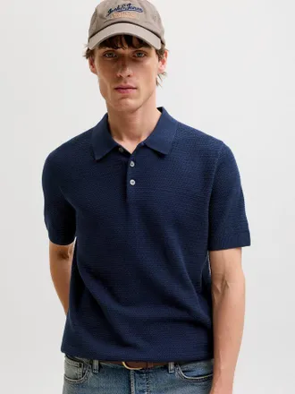 Jack & Jones Polokragenpullover JPRBLURILEY KNIT POLO SS SN Baumwolle, regular fit