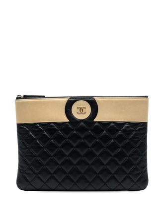 Chanel 2017-2018 CC Bicolor Quilted Lambskin clutch bag - Braun