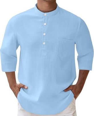 Generic Sweat &agrave; capuche pour homme - Chemise de plage blanche en lin - T-shirt &agrave; manches longues - Chemise de plage blanche - Haut &agrave; manches courtes - T-shirt