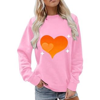 Generic Sweatshirt de Saint-Valentin pour femme - T-shirt &agrave; manches longues - Motif coeur - Pull confortable - Motif damour - Mat&eacute;riau doux - Tenue de vacance