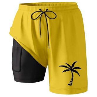Generic Maillot de bain pour homme avec doublure de compression, couture int&eacute;rieure, short de bain, maillot de bain avec poches, jaune, 5XL