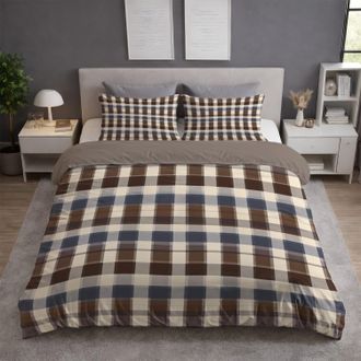 Generic Bettw&auml;sche 220 x 240 cm Bettw&auml;sche Set Bettbezug Set Weich Microfaser Bettbez&uuml;ge weich & b&uuml;gelfrei Nahtlos Vintage Karomuster Mikrofaser Mit Rei&szlig;versc