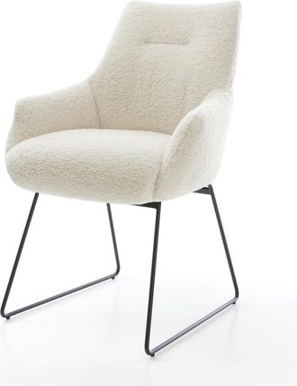 DELIFE Esszimmerstuhl Alja-Flex mit Armlehnen Teddystoff Beige Kufengestell Schwarz Taschenfederkern, Esszimmerst&uuml;hle