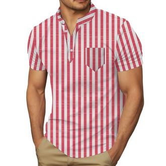 Generic Polo d&eacute;t&eacute; d&eacute;contract&eacute; pour homme, coupe ajust&eacute;e, chemise de plage ray&eacute;e avec poche, tissu extensible confortable pour le quotidien et les excursions, 