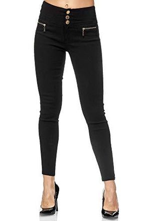 Elara Pantalon Femmes High Waist Jeggings Chunkyrayan 2563 Noir-44