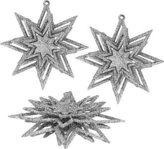 Com-Four 3X Weihnachtsstern-Anh&auml;nger Glitter 3D-Stern f&uuml;r den Weihnachtsbaum - Christbaumschmuck Weihnachtsdeko zur Verzierung