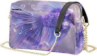 Mnsruu Sacs à bandoulière pour femme, sac à main en cuir avec queue de poisson rouge violet