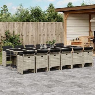 vidaXL vidaXL Ensemble &agrave; manger de jardin et coussins 13 pcs gris clair rotin
