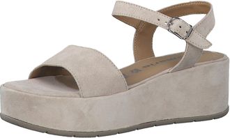 Tamaris Damen Plateau Sandalen Leder Keilabsatz Sommer; IVORY SUEDE/beige; 36 EU