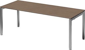 Bisley Cito Schreibtisch, 650-850 mm höheneinstellbares U-Gestell, Metall, Wn355 Dekor Nußbaum, Gestell Silber, 80 x 200 x 85 cm