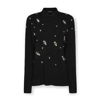 Elena Miro Femme, Pulls, Noir, Taille: 46 FR Pull en viscose avec broderies