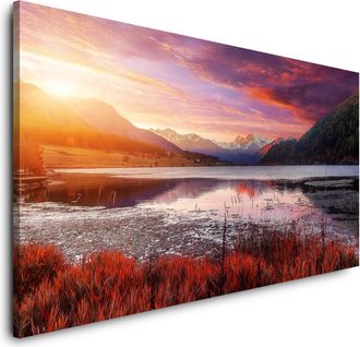 Paul Sinus Art Sonnenuntergang 120x 60cm Panorama Leinwand Bild XXL Format Wandbilder Wohnzimmer Wohnung Deko Kunstdrucke
