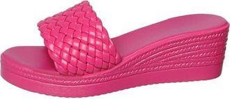 Generic Espadrilles compens&eacute;es &agrave; bout ouvert pour femme - Tendance - Tress&eacute;es - Chaussures de plage - Style boh&egrave;me, rose rouge, 38.5 EU