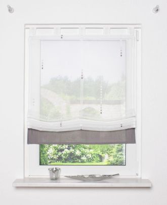 Sch&ouml;ner Leben Faltrollo Raffrollo Rollo Voile Scherli m. Dekolatz wei&szlig; Stein, Auswahl:100x140cm (BxH)