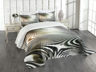 Abakuhaus Abstrakt Tagesdecke Set, Kreis Zebra-Streifen, Set mit Kissenbez&uuml;gen farbfester Digitaldruck, f&uuml;r Doppelbetten 264 x 220 cm,Wei&szlig; Schwarz