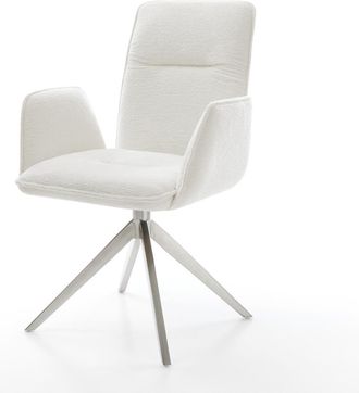 DELIFE Drehstuhl Vinja-Flex Boucl&eacute; Soft Beige Kreuzgestell breit Edelstahl 360&deg; drehbar Wippfunktion, Esszimmerst&uuml;hle