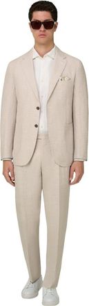 Boggi Milano Homme, Costumes, Beige, Taille: 2XL Pied De Poule Linen Wool Silk Suit